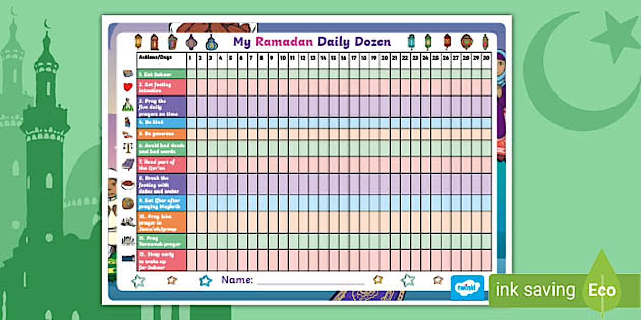 The Ramadan Daily Dozen Chart (Teacher-Made) - Twinkl