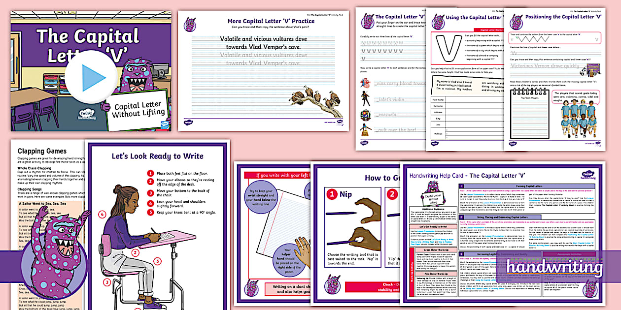 Cursive Twinkl Handwriting: The Capital Letter 'V' KS2 Activity Pack