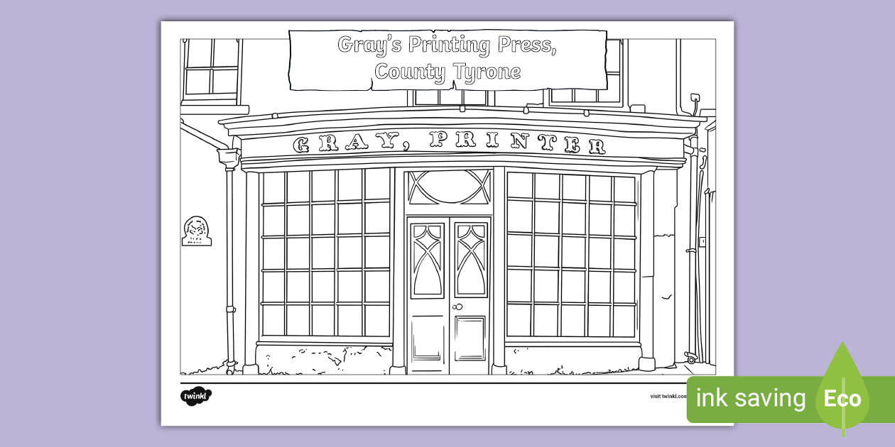 Gray's Printing Press Colouring Page (Teacher-Made) - Twinkl