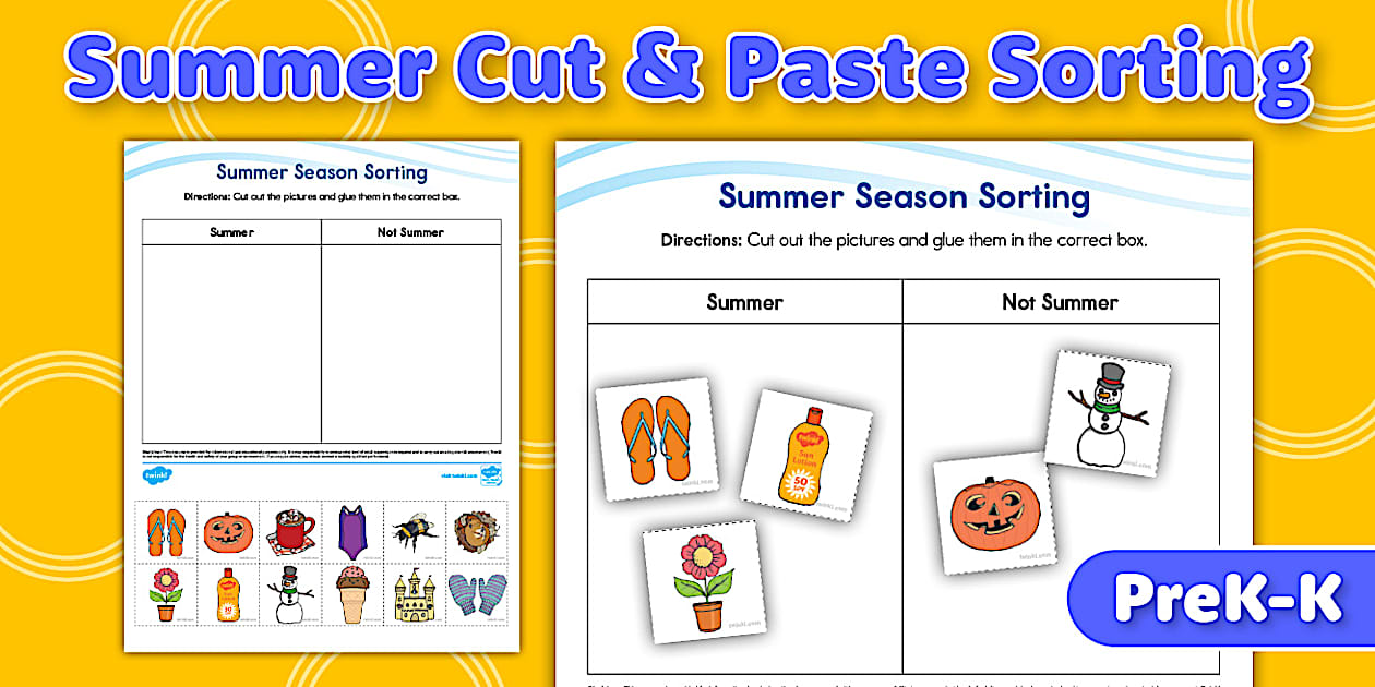 Summer or Not? Seasonal Cut and Paste Sorting Activity for PreK-K