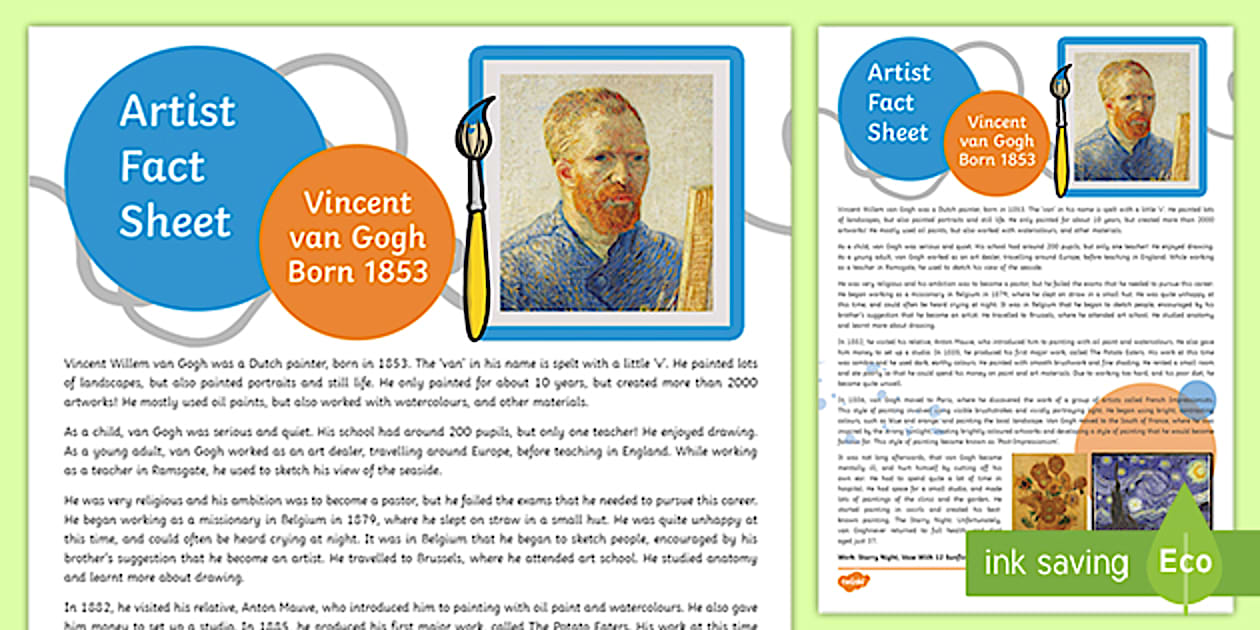Vincent Van Gogh Information Sheet (teacher made) - Twinkl