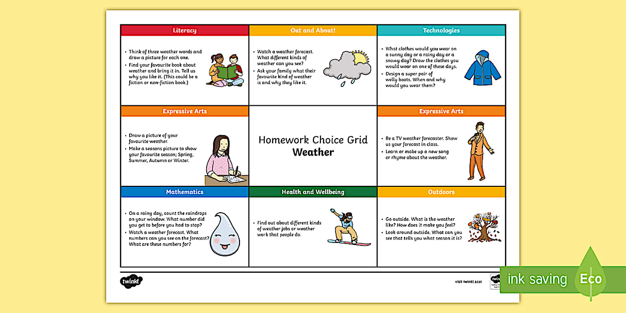 Weather Homework Grid (teacher made) - Twinkl