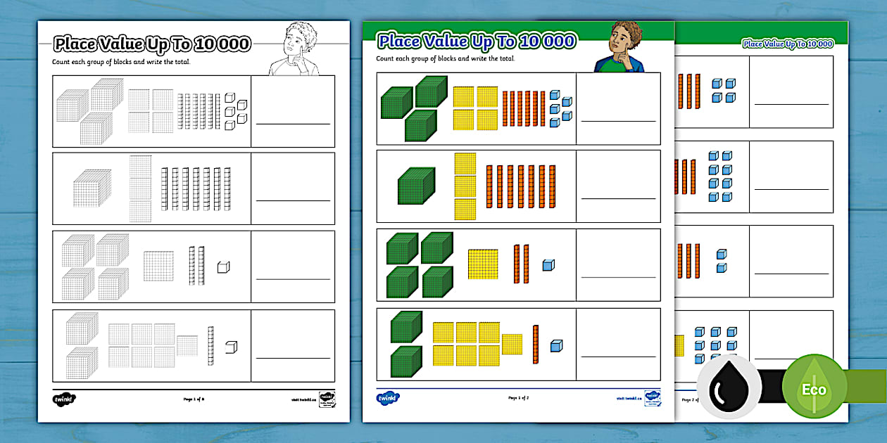 Place Value with Base 10 Blocks to 10 000 Activity - Twinkl