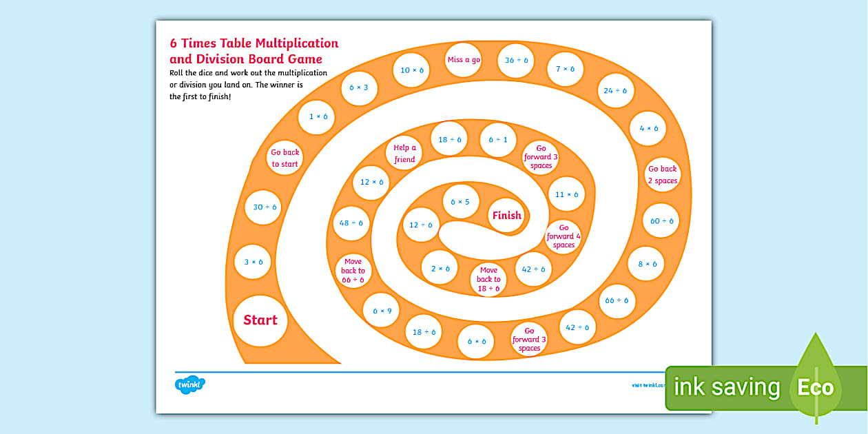 6 Times Table Game - Multiplication And Division Board Game