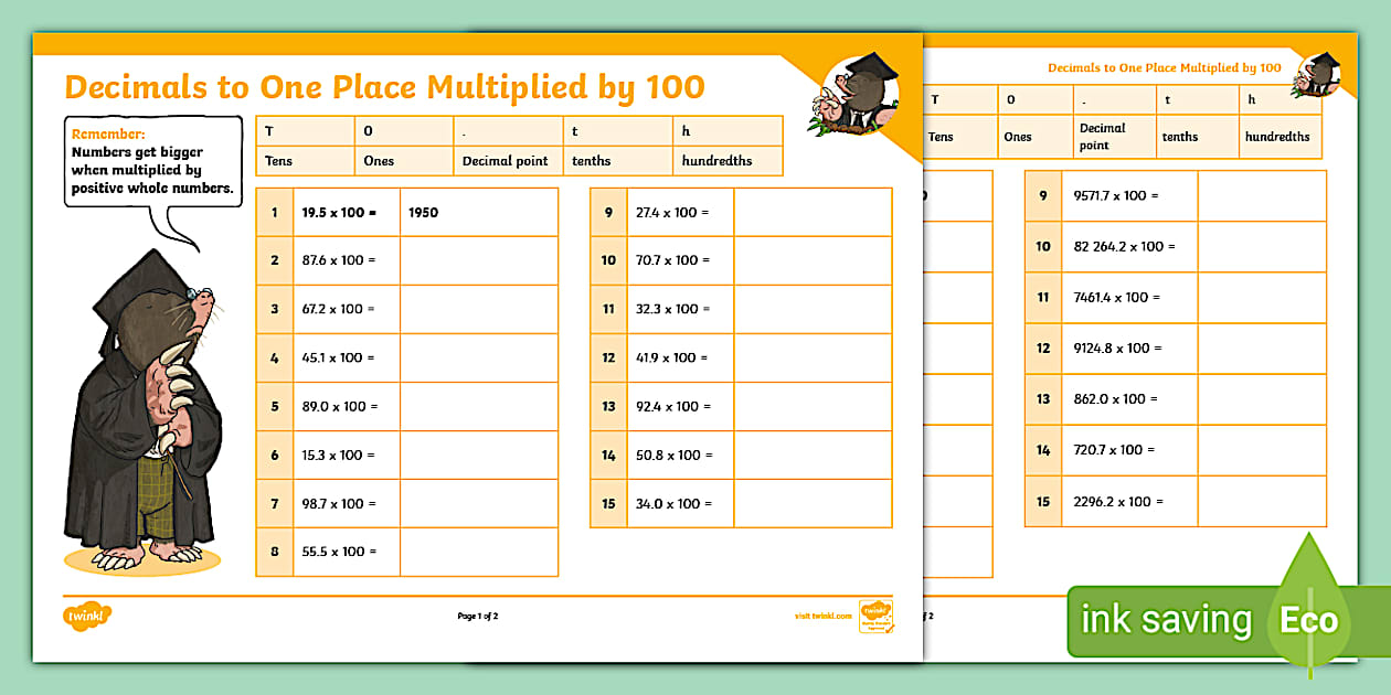 Decimals to One Place Multiplied by 100 (teacher made)