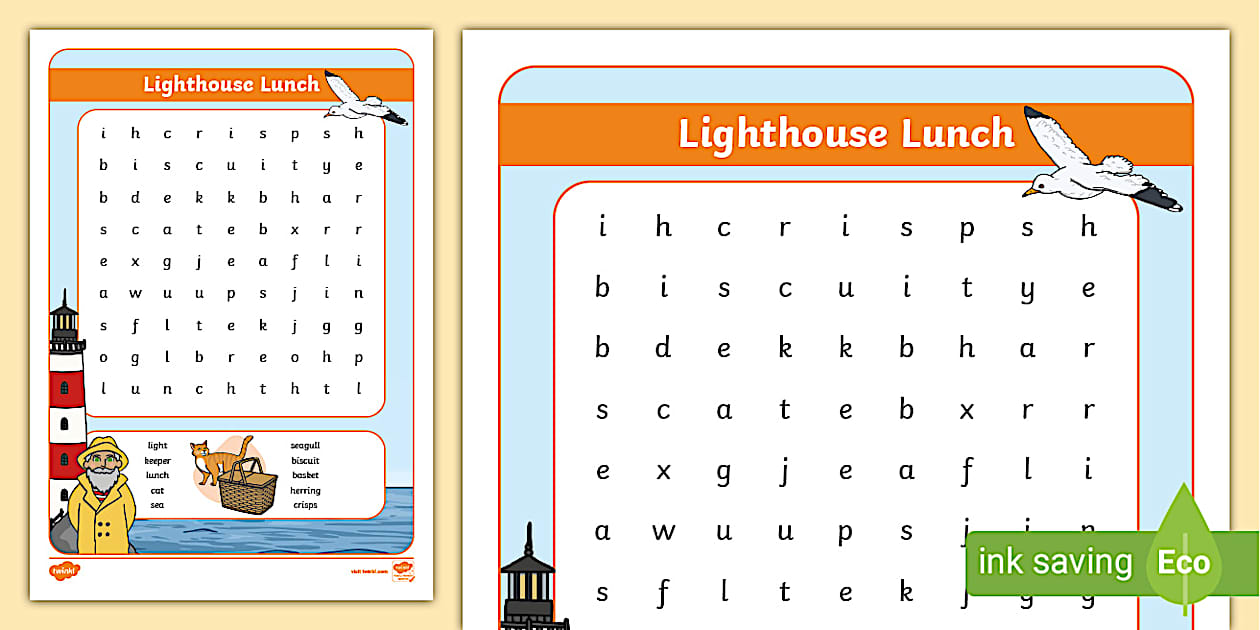 Lighthouse Lunch Word Search, Lighthouse Keeper - Twinkl