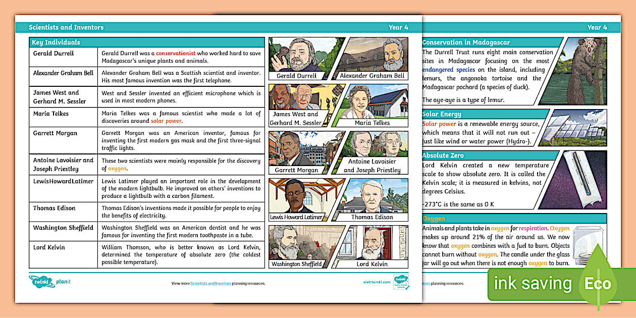 Editable Science Knowledge Organiser: Scientists and Inventors Year 4