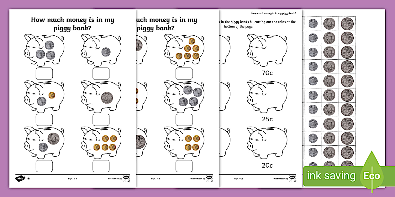 Singapore Money - How much is in my Piggy Bank? - Twinkl