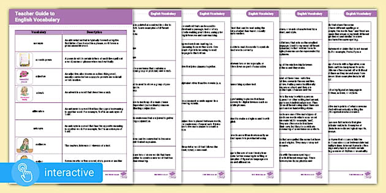 Teacher Guide to English Vocabulary (teacher made) - Twinkl