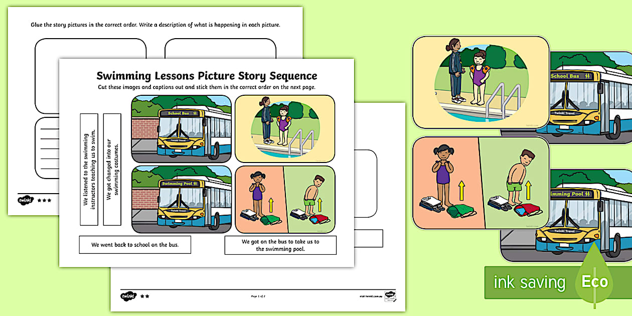 Swimming Lessons Sequencing Differentiated Worksheets