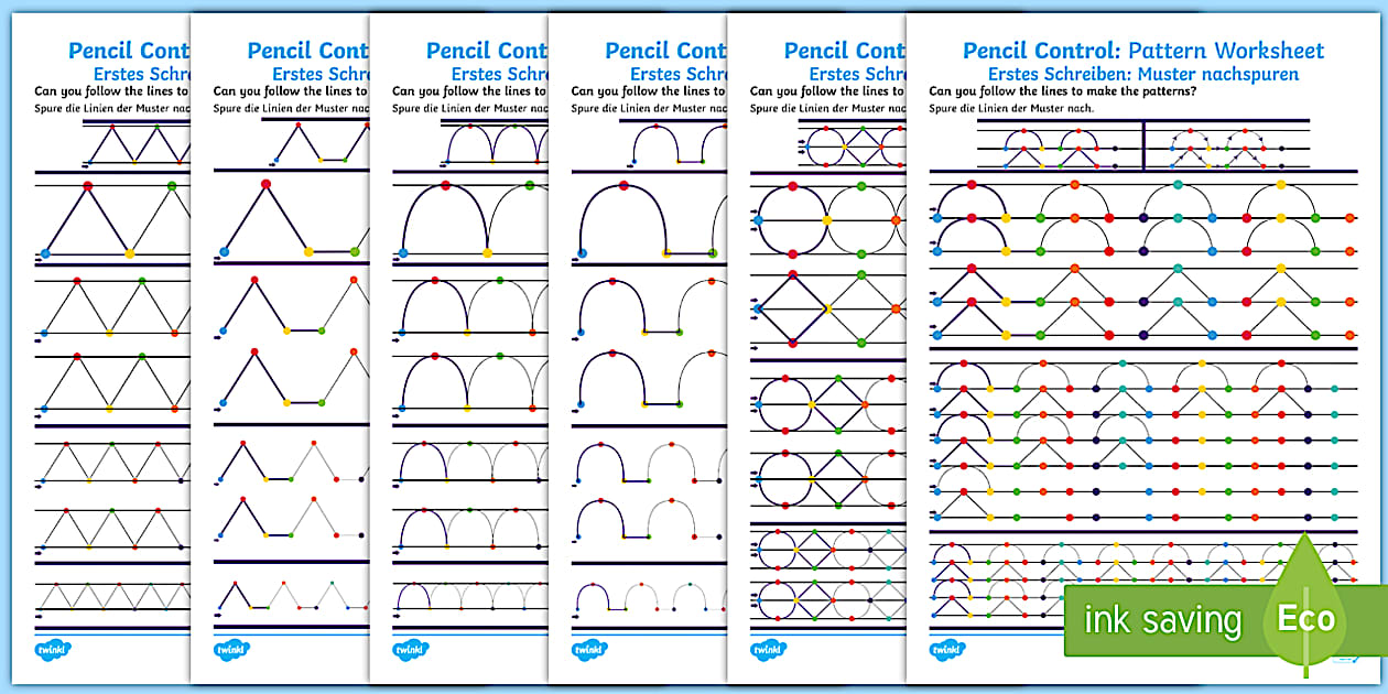 Black and White Pencil Control Pattern Workbook Activity English/German