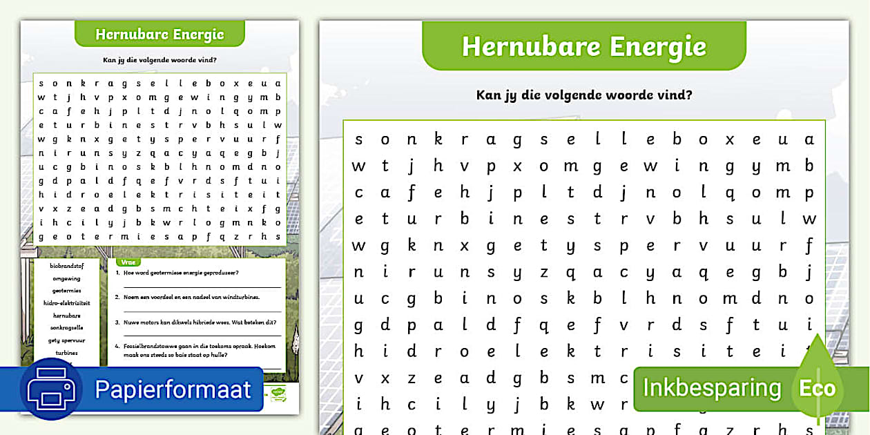 Hernubare Energie Woordsoek (teacher made) - Twinkl