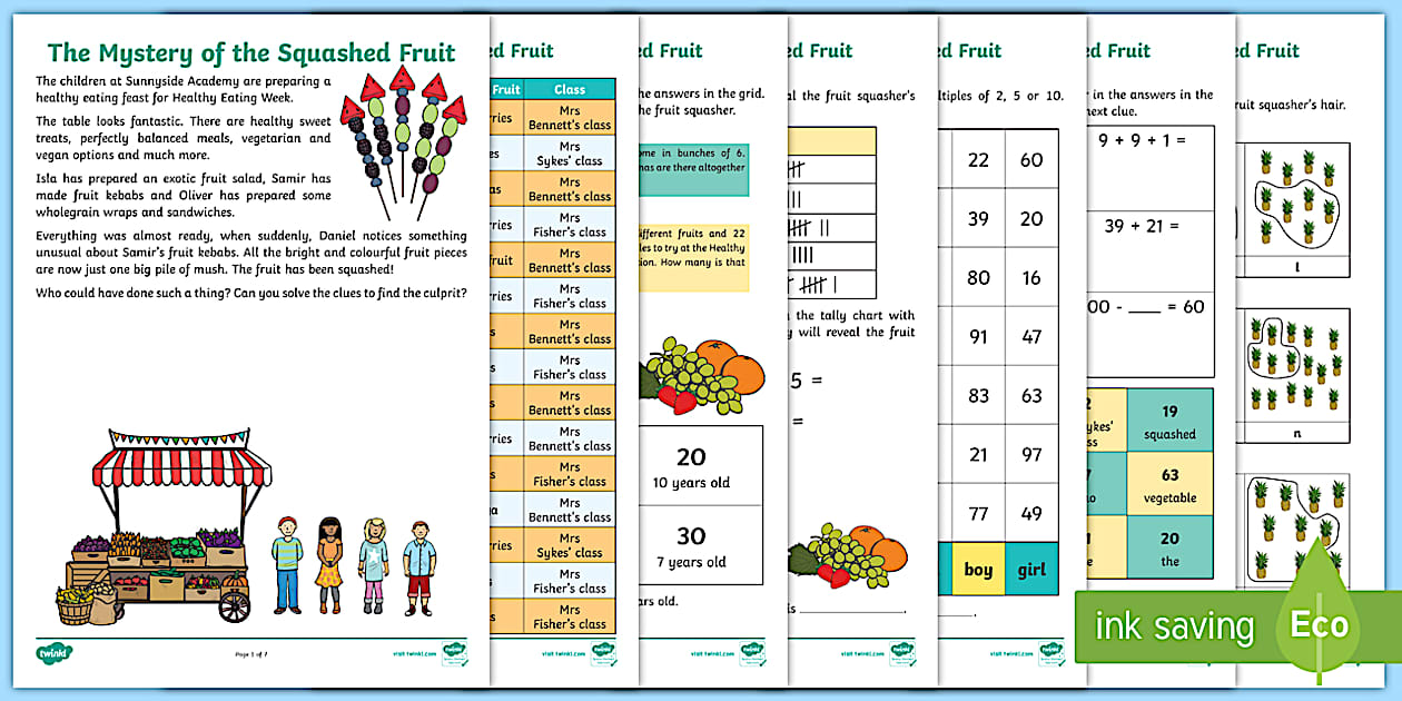 KS1 The Mystery of the Squashed Fruit Maths Mystery Game