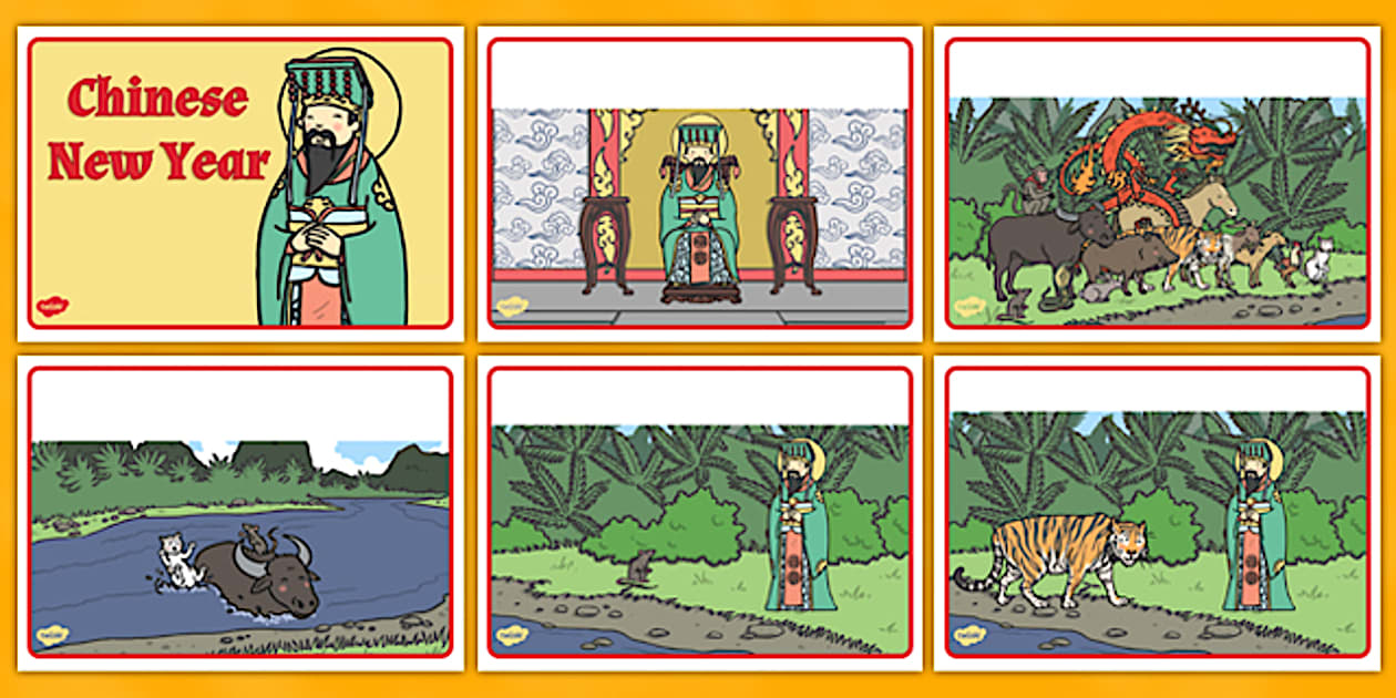 Black and White The Story of Chinese New Year Story Sequencing Cards