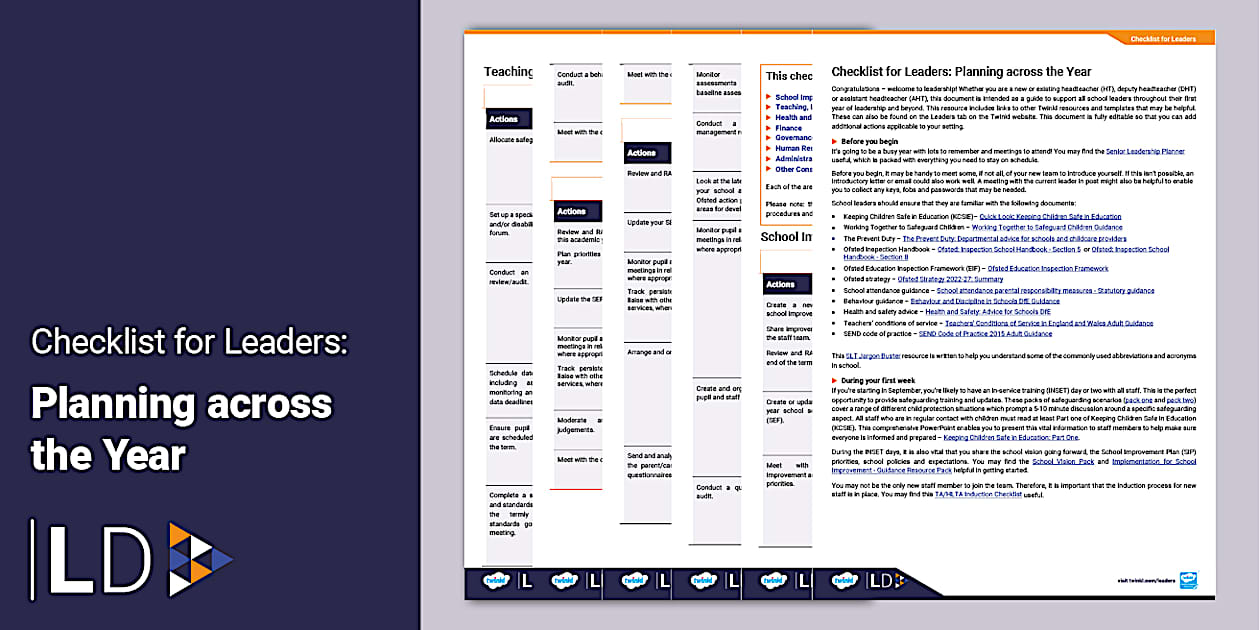 Checklist for Leaders: Planning across the Year - SLT