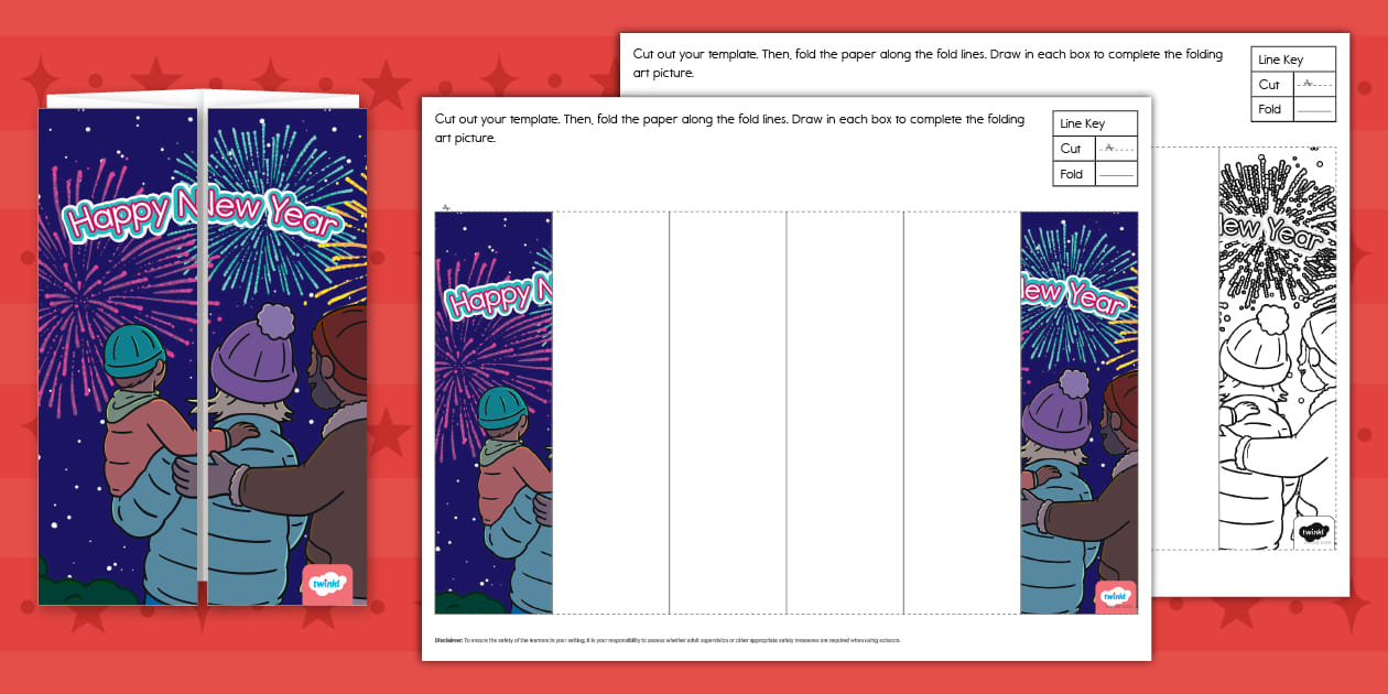 Happy New Year Folding Art Template (teacher made) - Twinkl