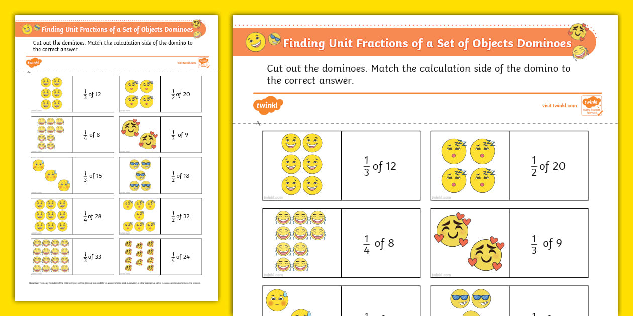 👉 Finding Unit Fractions of a Set of Objects Emoticon Dominoes