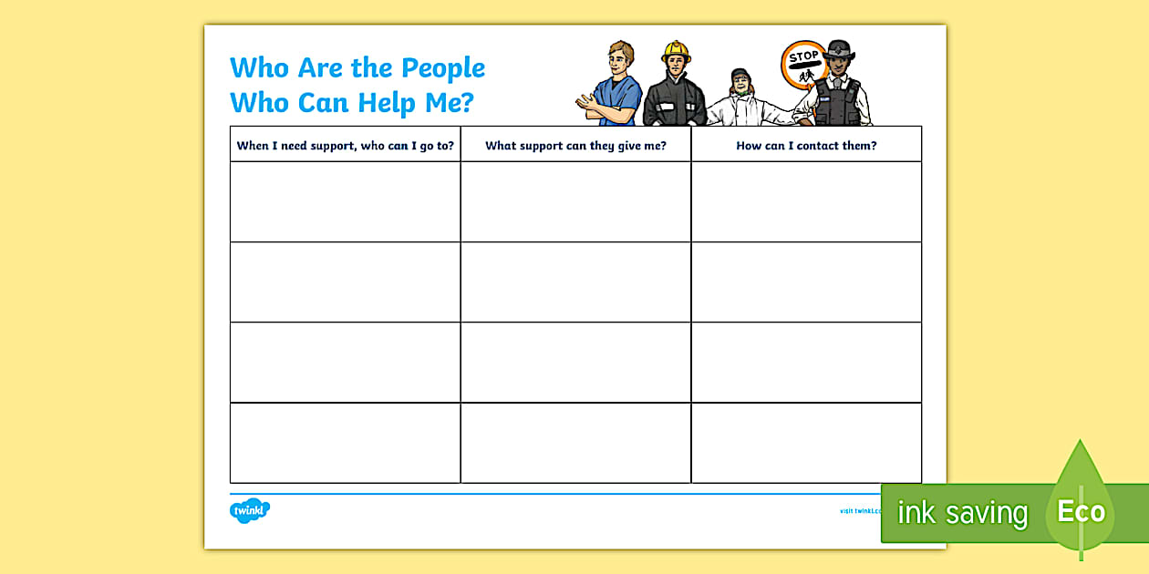 'Who Can Help Me?' Worksheet | Twinkl (teacher made)