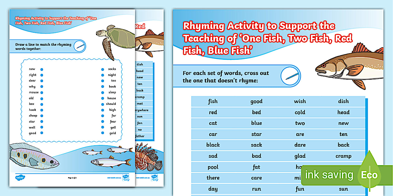 Rhyming Activity ‘One Fish, Two Fish, Red Fish, Blue Fish’