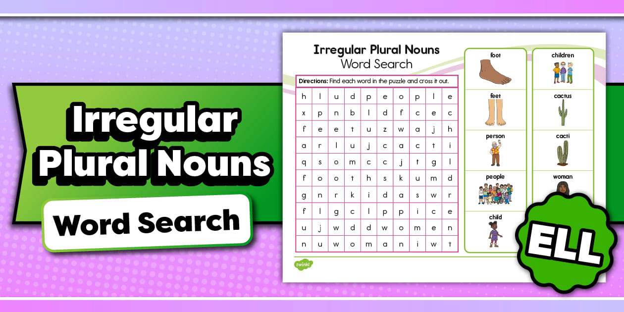 Irregular Plural Nouns Word Search for ELL