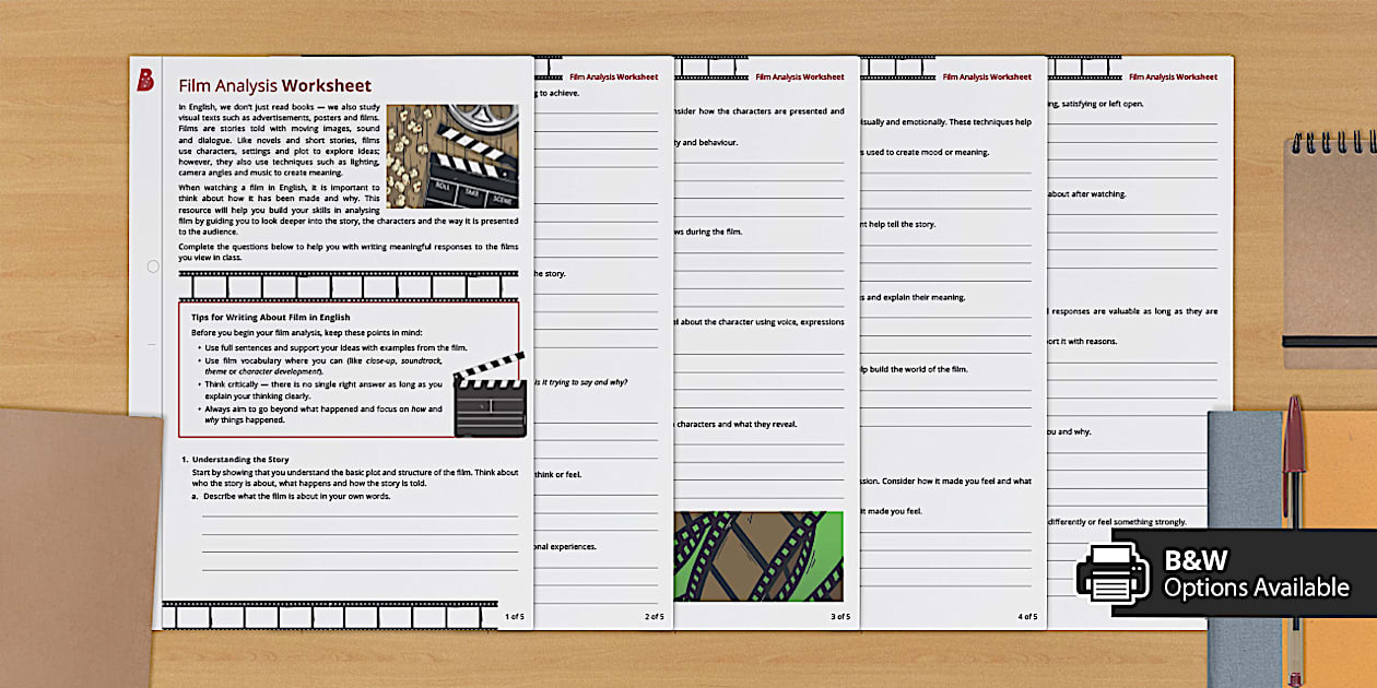 Film Analysis Worksheet for English Students (teacher made)