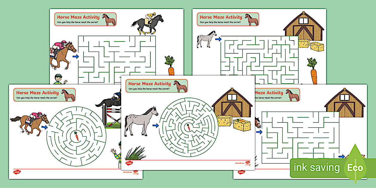 Horse Maze Activity Worksheets (Teacher-Made) - Twinkl