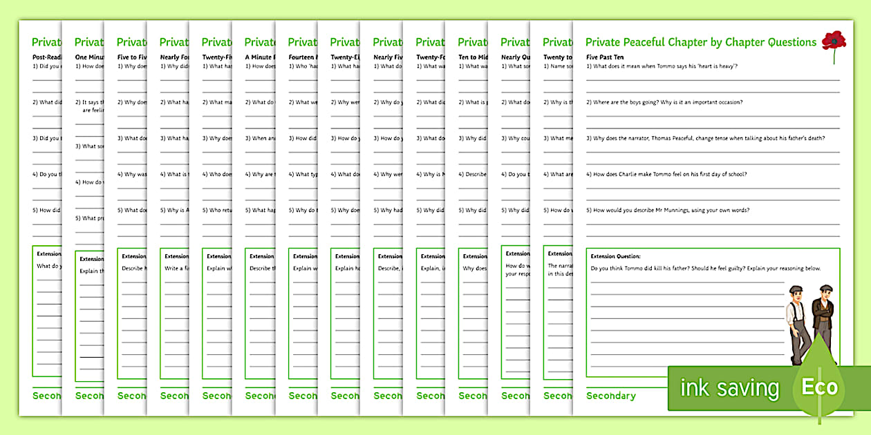 Private Peaceful Chapter-by-Chapter Questions Worksheets KS1