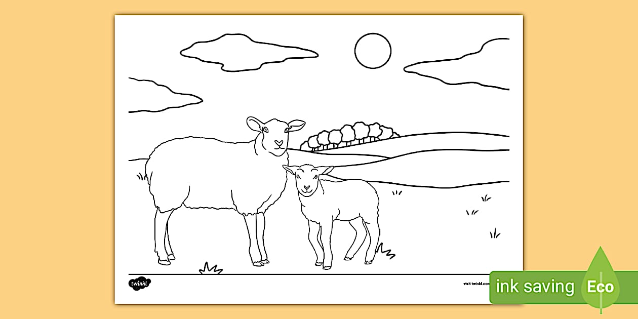 Lamb and Mother Colouring Page (teacher made) - Twinkl