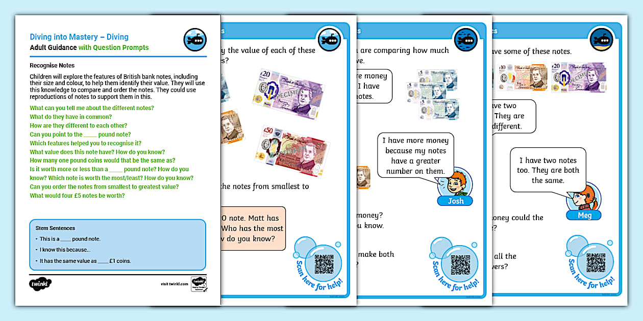 Year 1 DiM: Step 3 Recognise Notes Activity Cards - Twinkl
