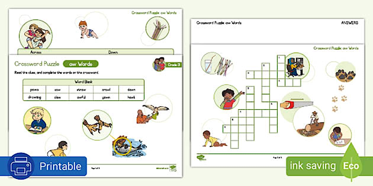 Grade 3 Phonics Crossword Puzzle aw