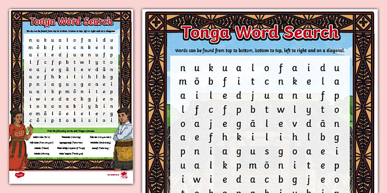 Tonga Word Search (teacher made) - Twinkl