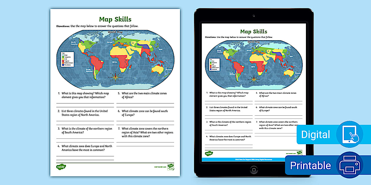 Sixth Grade Map Skills Activity Sheet (Teacher-Made)