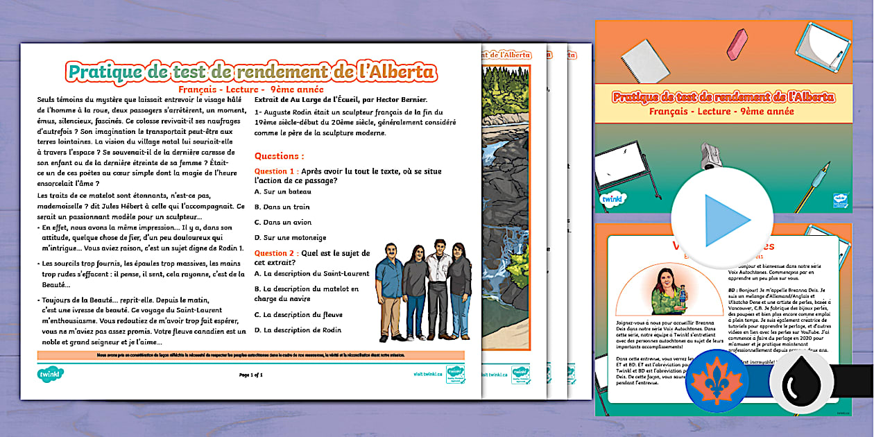 AB Testing Practice Grade 9 Français Reading 1 - Twinkl