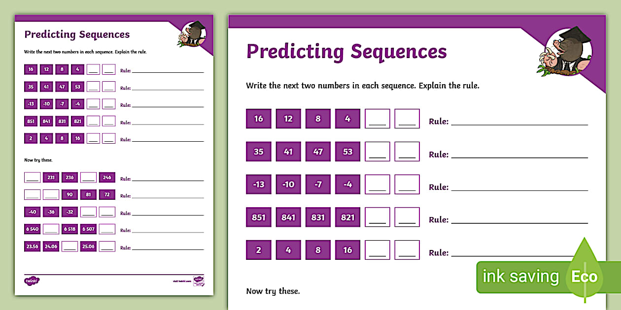 Predicting Sequences Worksheet Maths Resources Ks2