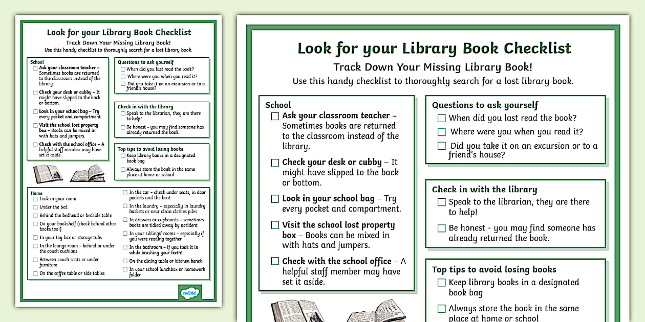 FREE! - Look for Your Library Book Checklist (teacher made)
