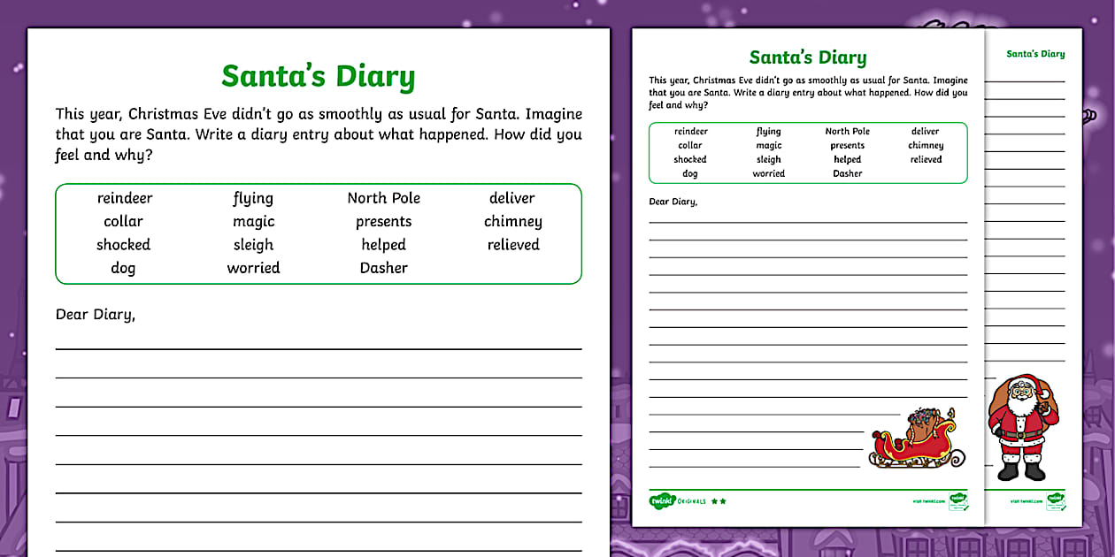 Middle Ability A Christmas Collar: Santa's Diary Writing Worksheet