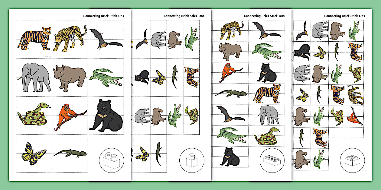 Asian Jungle Animals Matching Connecting Bricks Game