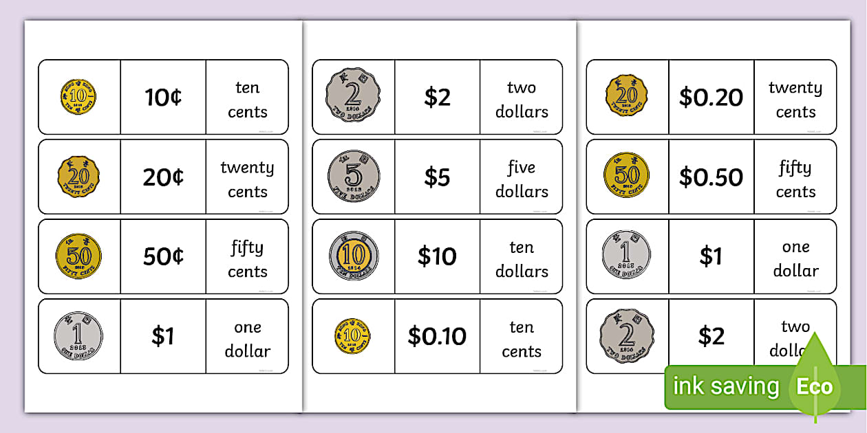Hong Kong Money - Matching coins to amounts (teacher made)