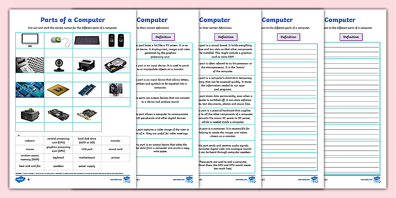 Parts of a Computer Differentiated Activity Sheets - Twinkl