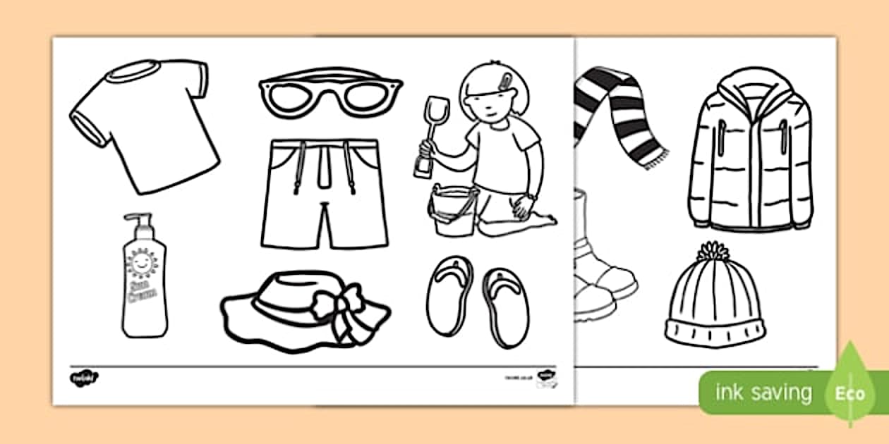 Hojas para colorea: Ropa de verano e invierno- Guía de trabajo