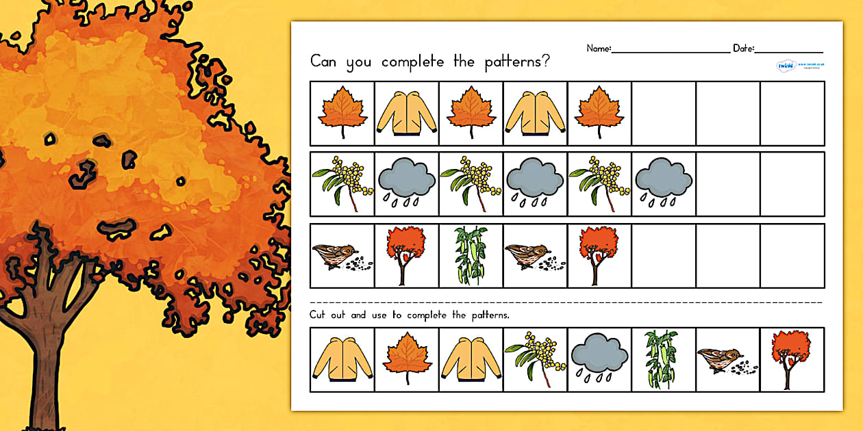 Editable Autumn Complete the Pattern Worksheet - Twinkl