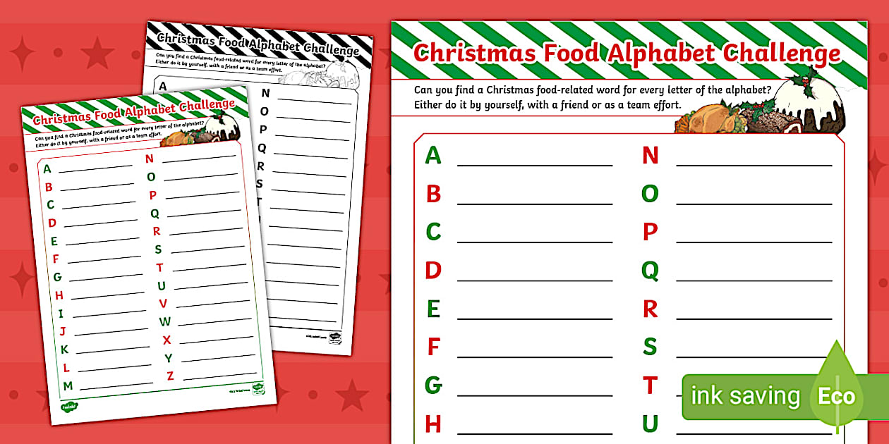 Christmas Food Alphabet Challenge Worksheet - Twinkl