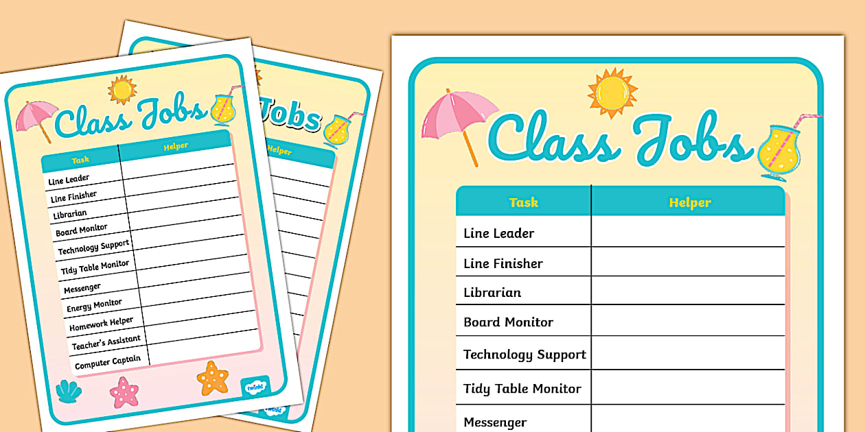 Summer Vibes Themed Class Jobs Display Poster (teacher made)