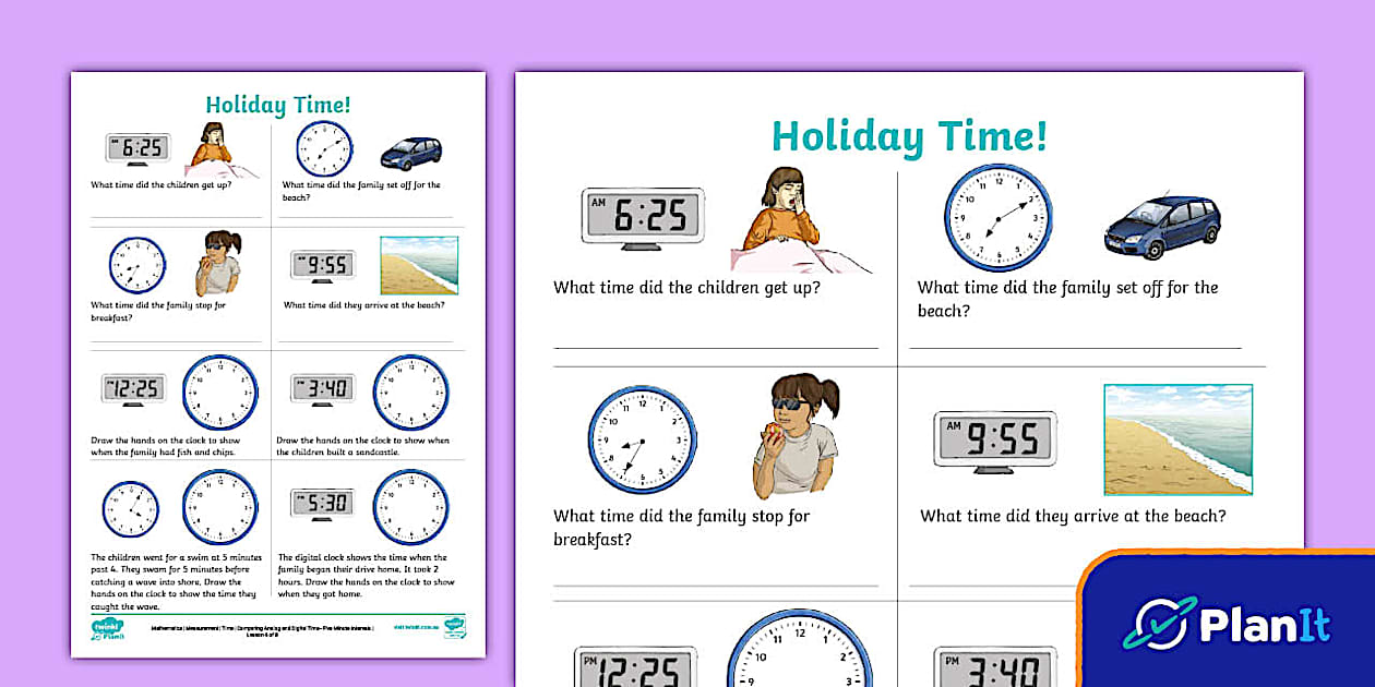 Holiday Time Analog and Digital Clocks Activity Sheet