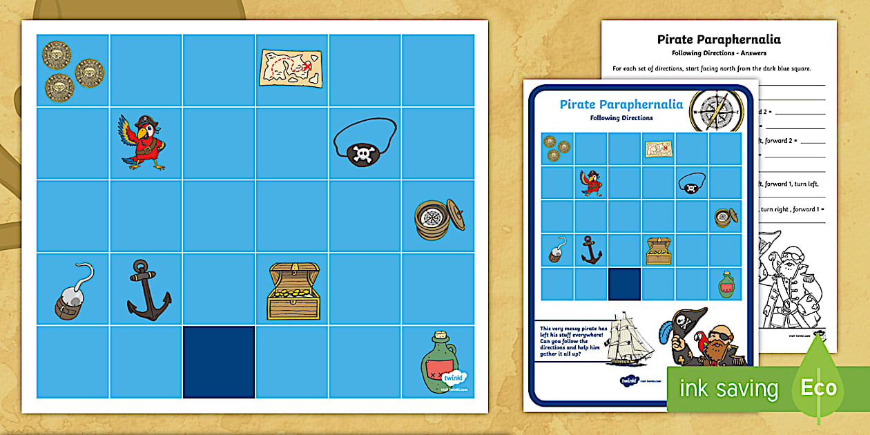 Pirate-Themed Following Directions Activity Pack (Compatible with Bee-Bot)