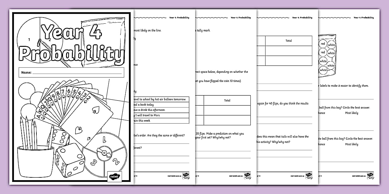 Year 4 Probability Activity Workbook (teacher made) - Twinkl