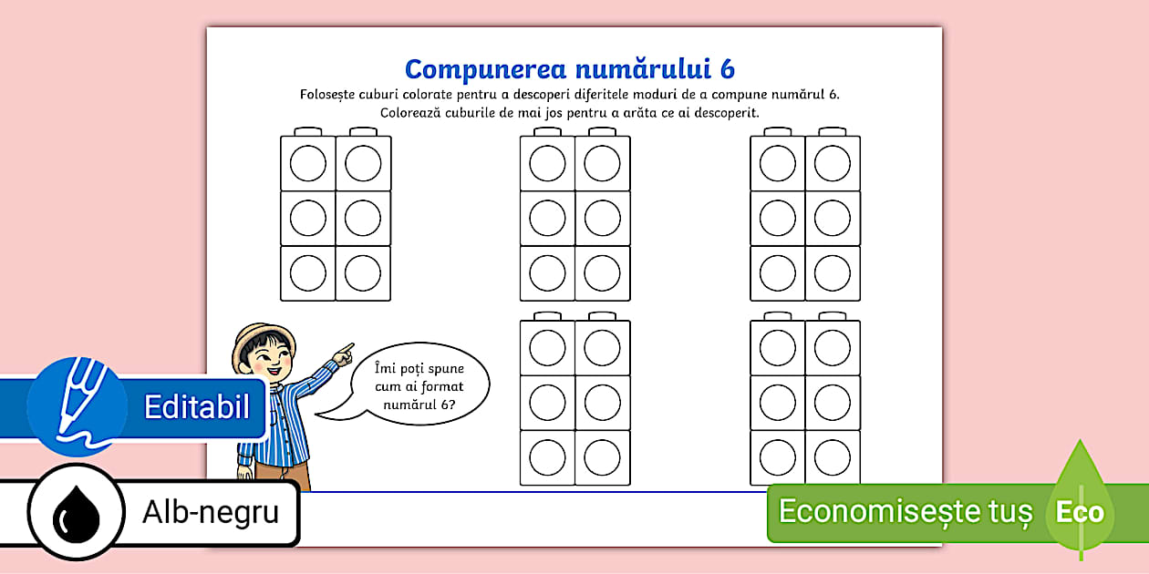 Compunerea numărului 6 – Fișă de activitate - Twinkl