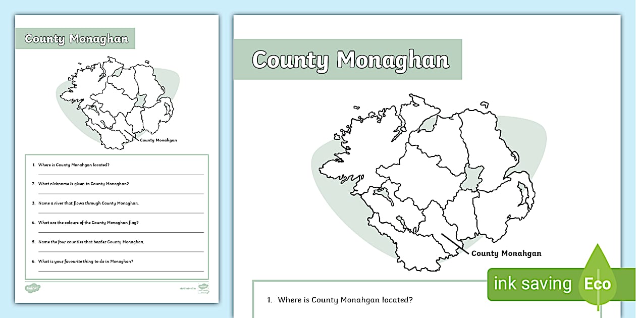 County Monaghan Map and Questions Worksheet (Teacher-Made)