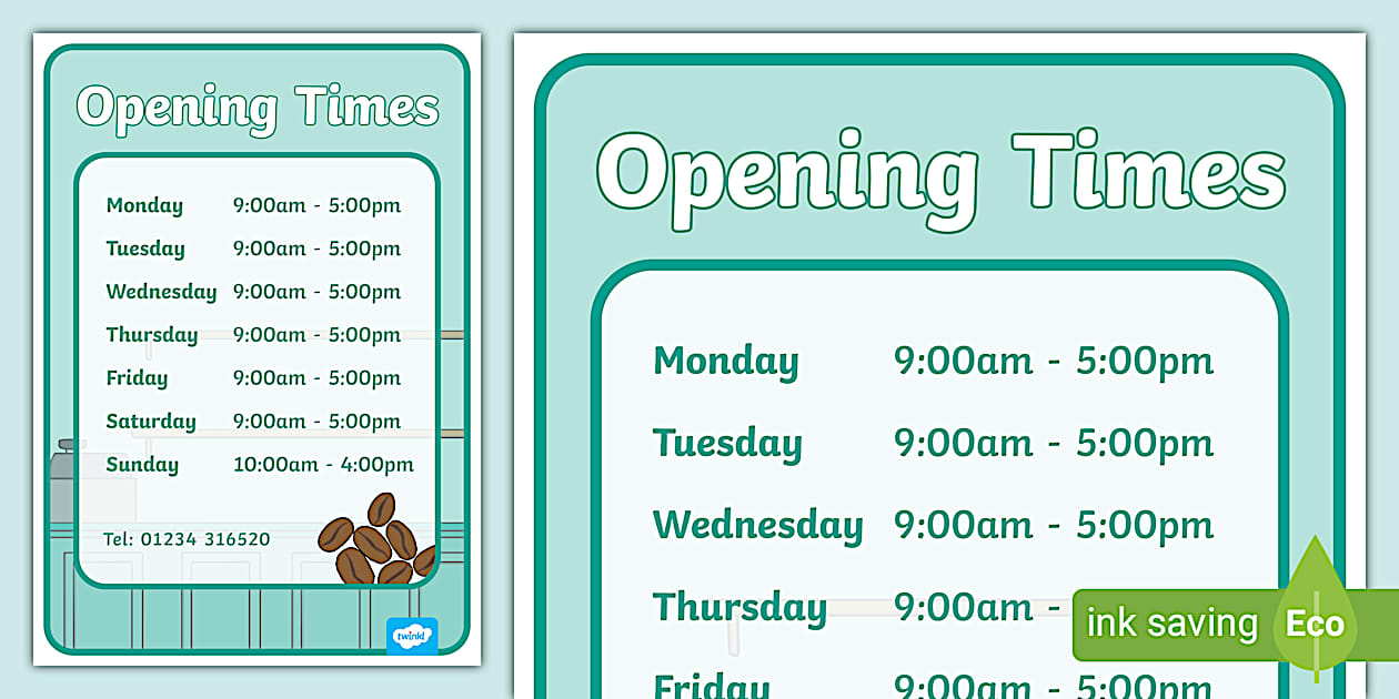 Editable Cafe Opening Times Roleplay Sign (teacher made)