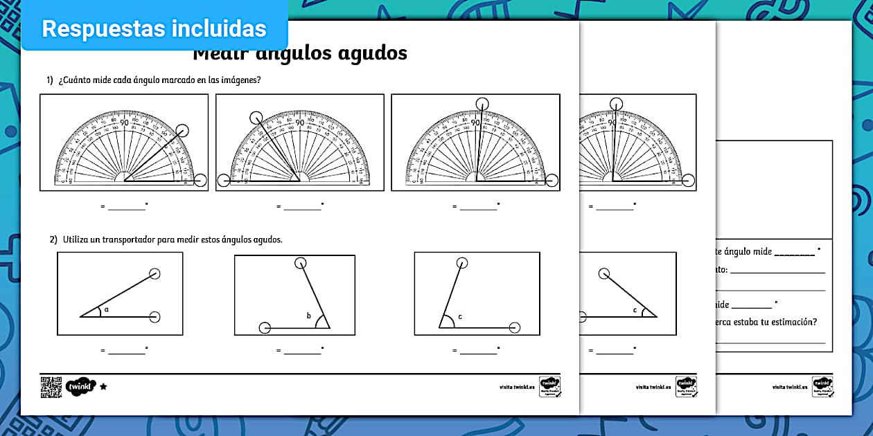 Ficha de actividad por niveles: Medir ángulos agudos con un transportador